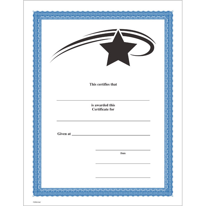Star Design Blue Border White Parchtone Certificate - Jones School Supply