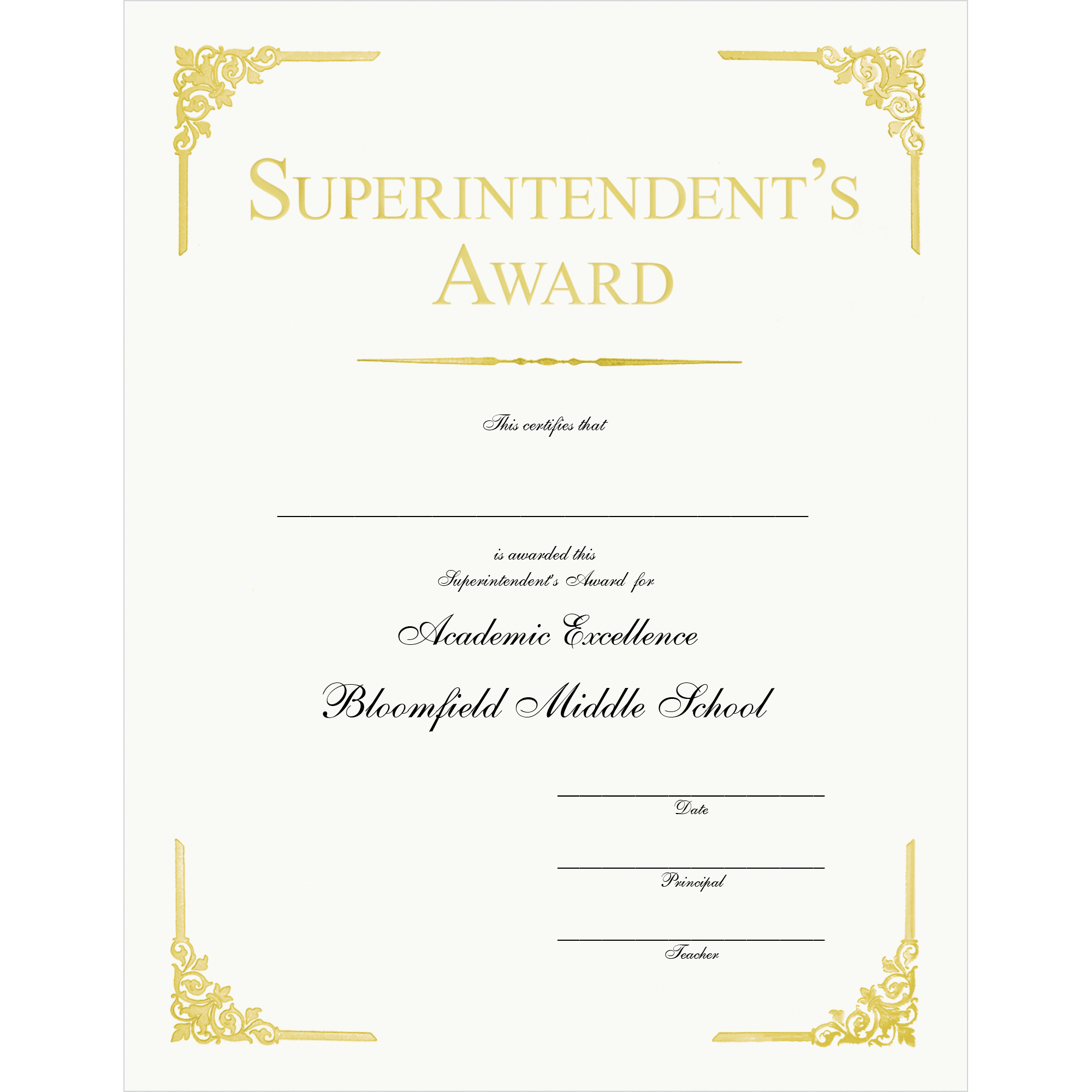 Superintendent's Award Custom Certificate - Jones School Supply